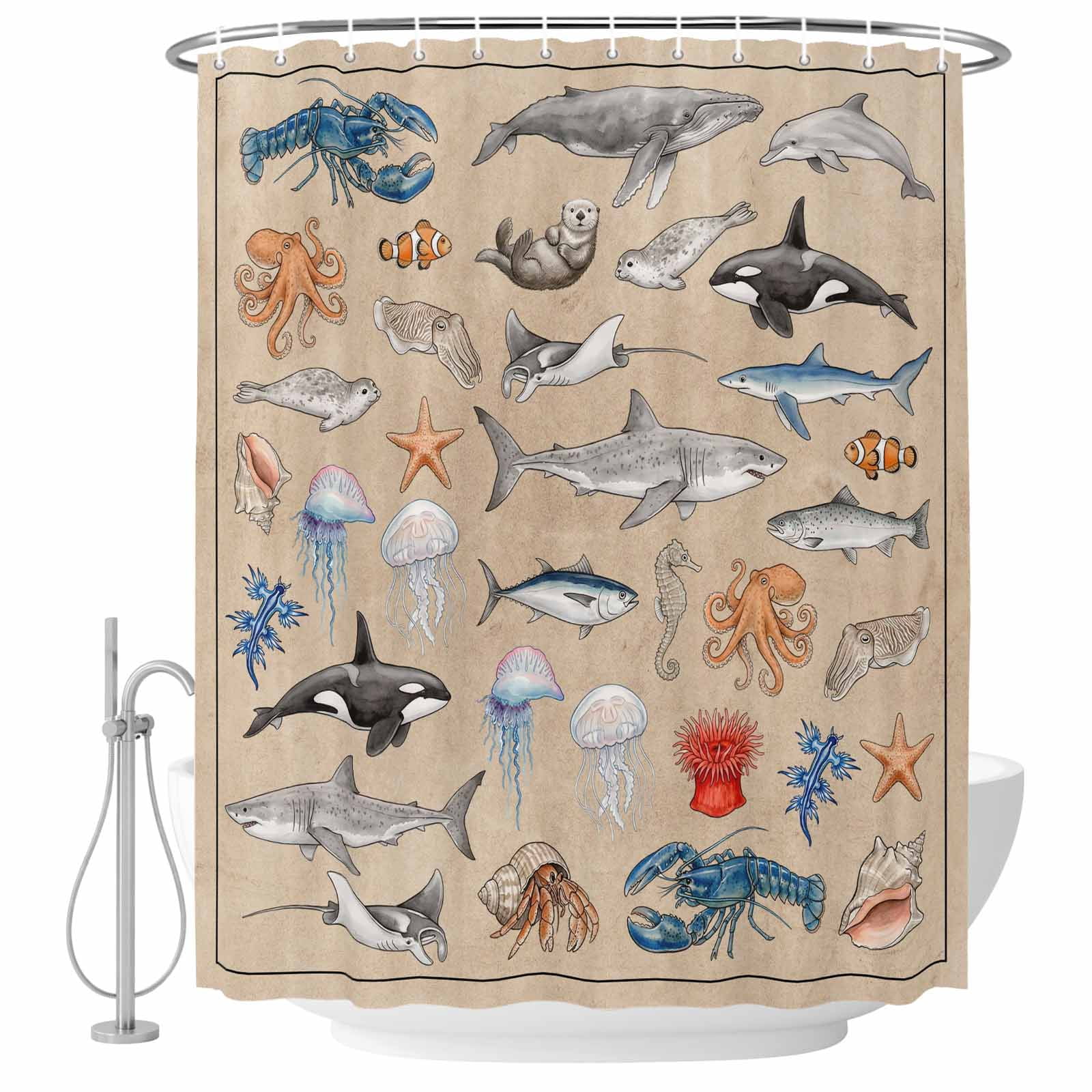 Nautical Coastal Animals Shower Curtain Set - 48" x 72" Washable ...