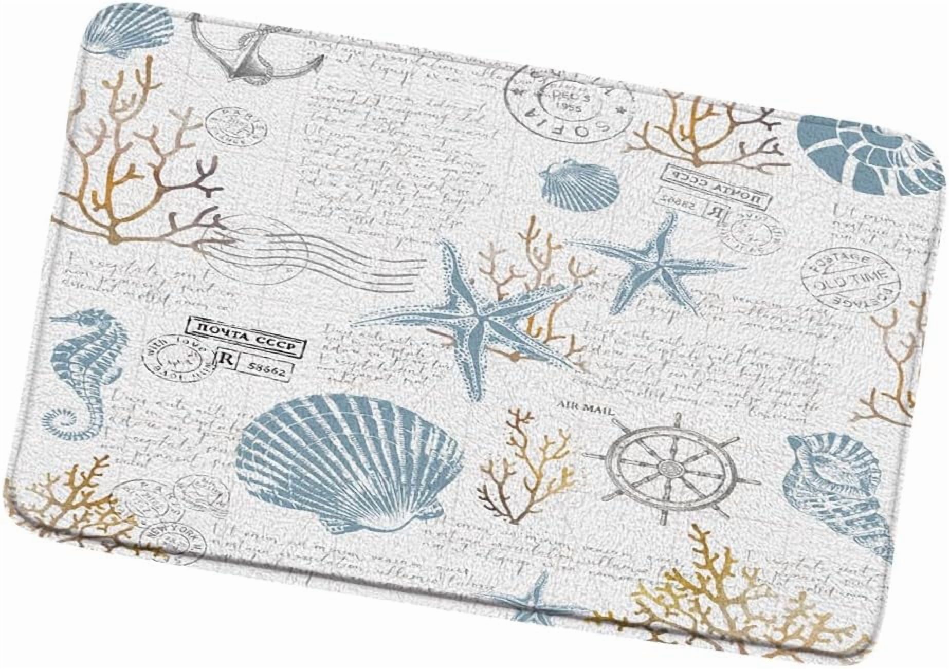 Nautical Coastal Bath Mat Marine Life Seahorse Starfish Seashell Coral ...