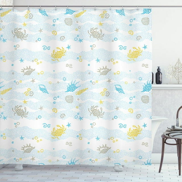 Nautical Coastal Bathroom: Seashell and Crab Shower Curtain for Beachy ...