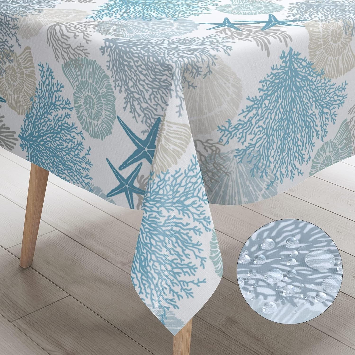 Nautical Coastal Beach Ocean Print Tablecloth 60x102 Inches, Waterproof ...