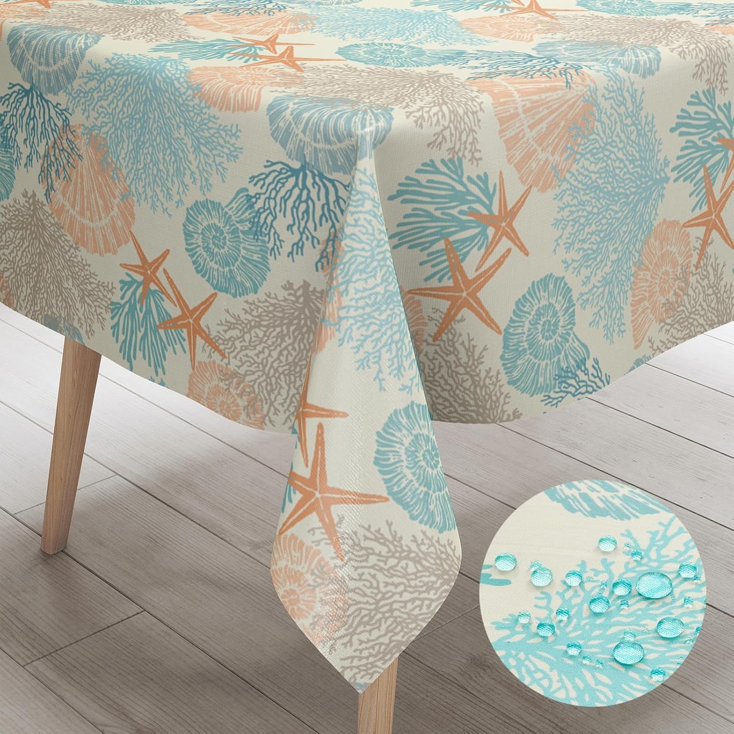 Nautical Coastal Beach Ocean Print Tablecloth Waterproof ...