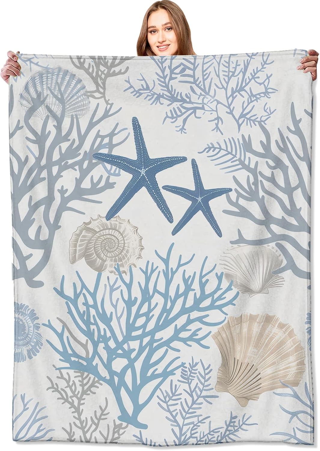 Nautical Coastal Blanket,Ocean Beach Seashell Starfish Throw Blankets ...
