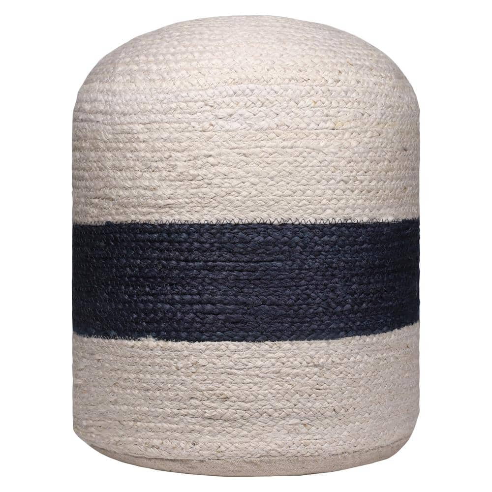 Nautical Coastal Bleach/Navy Striped Indoor Hand Made Jute Pouf ...