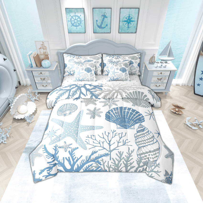 Nautical Coastal Comforter Set 7 Piece Bed in a Bag Twin,Blue Ocean ...