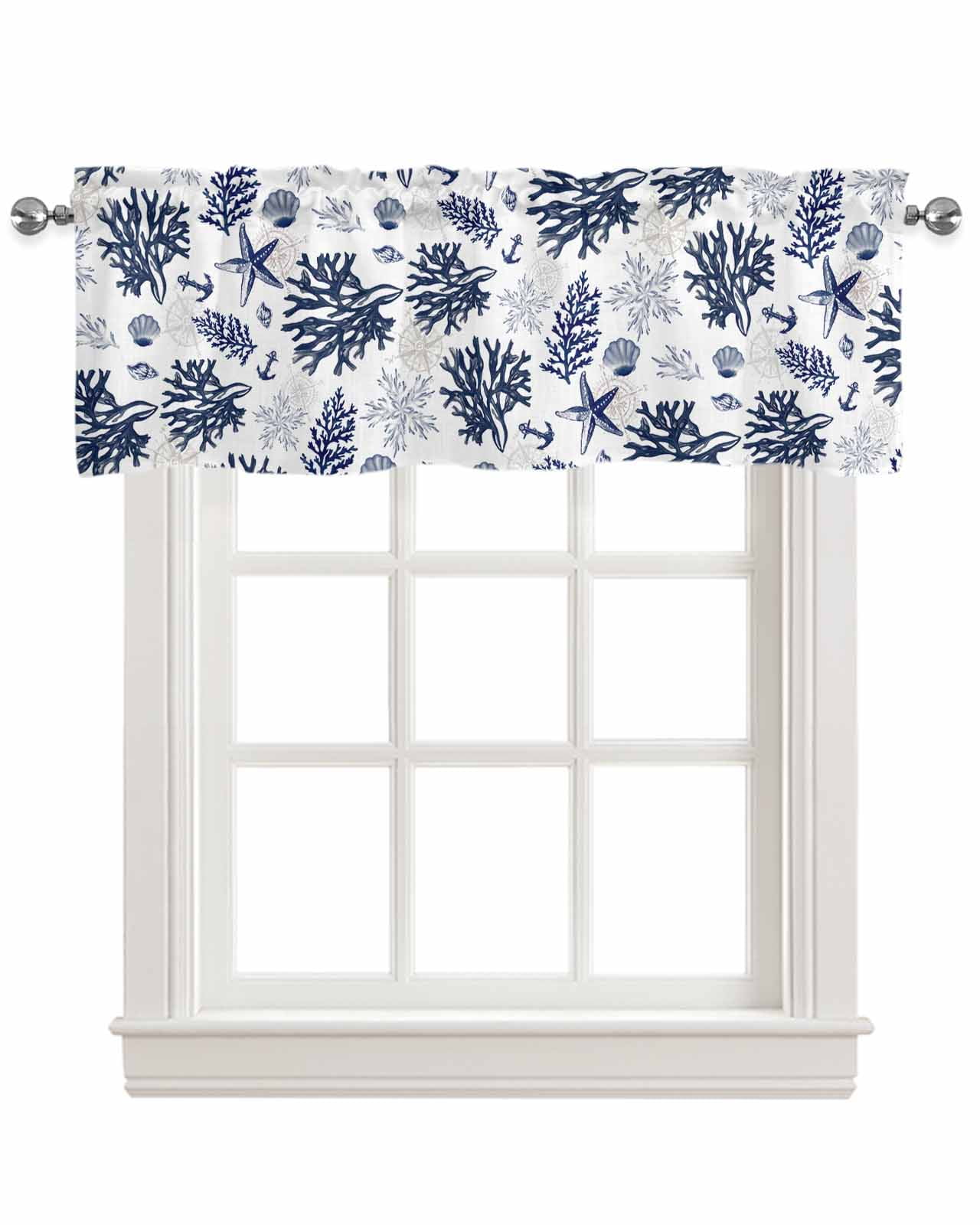 Nautical Coastal Corals Linen Curtain Valance for Bedroom/Bathroom ...