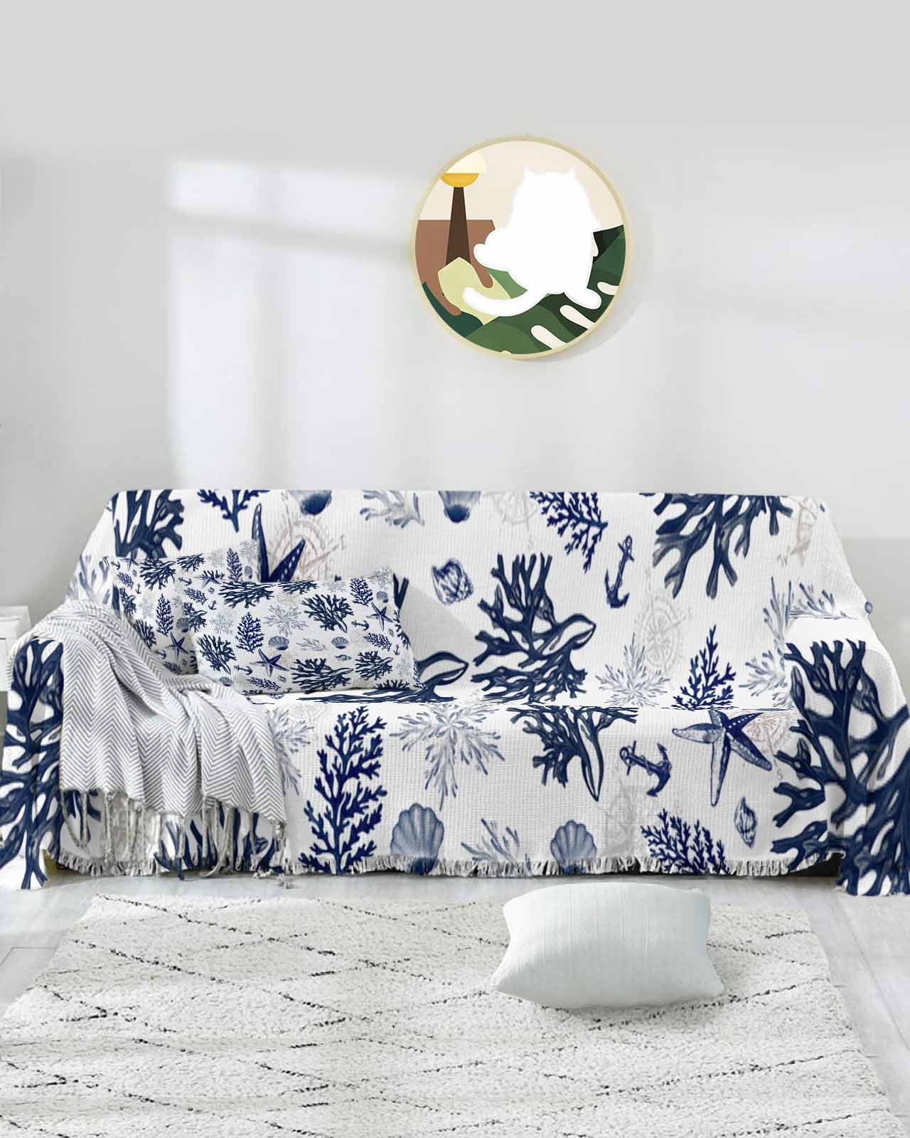 Nautical Coastal Corals Sofa Covers for 3 Cushion Couch,Washable ...