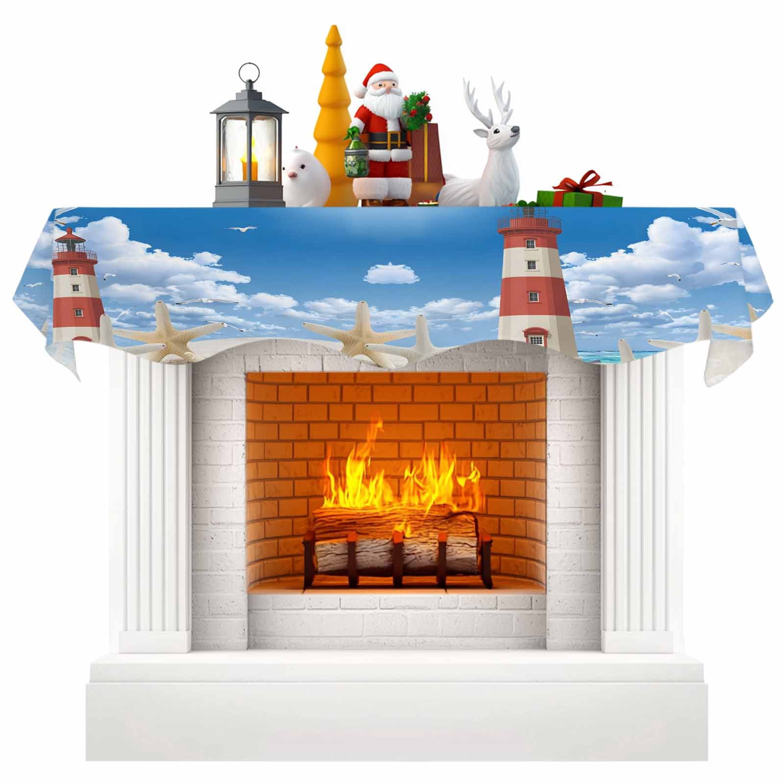 Nautical Coastal Fireplace Mantel Scarf Table Runner, Ocean Sea ...