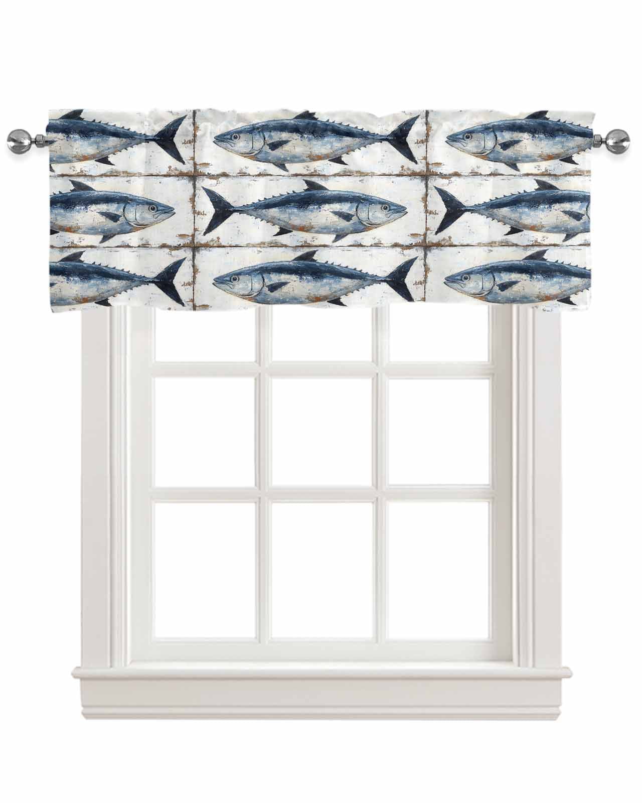 Nautical Coastal Fish Kitchen Valances for Windows Farmhouse Linen ...