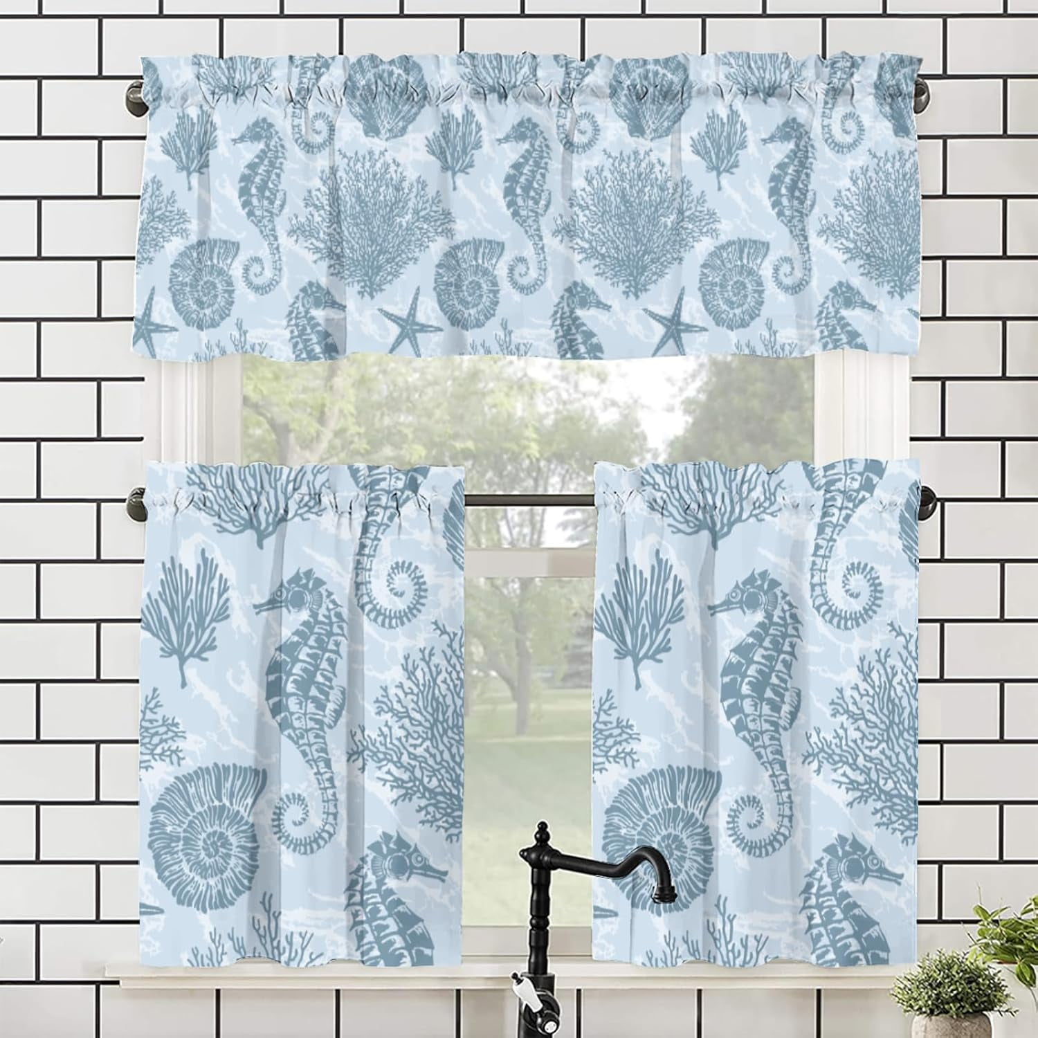 Nautical Coastal Kitchen Curtain and Valance Set of 3,Ocean Theme ...