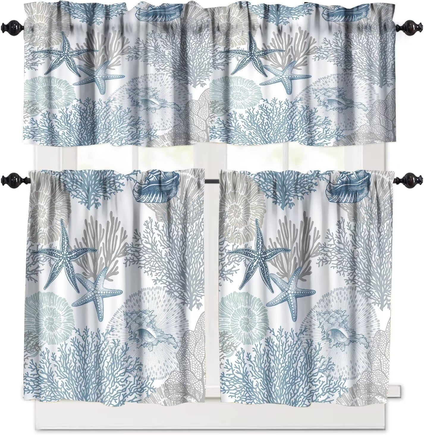 Nautical Coastal Kitchen Curtains and Valances Set Summer Beach Blue ...