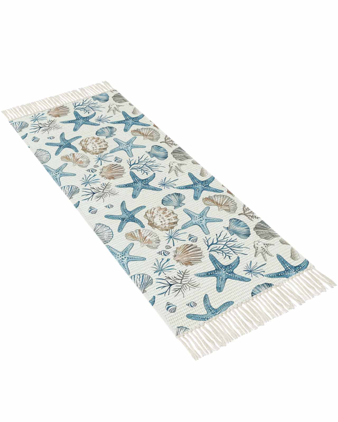 Nautical Coastal Kitchen Runner Rug 2'x4', Washable Woven Cotton Area ...