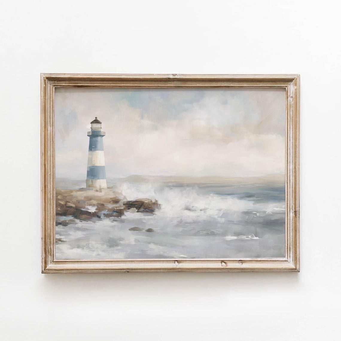 Nautical Coastal Lighthouse Moody Beach Serene Seascape Decor Vintage ...