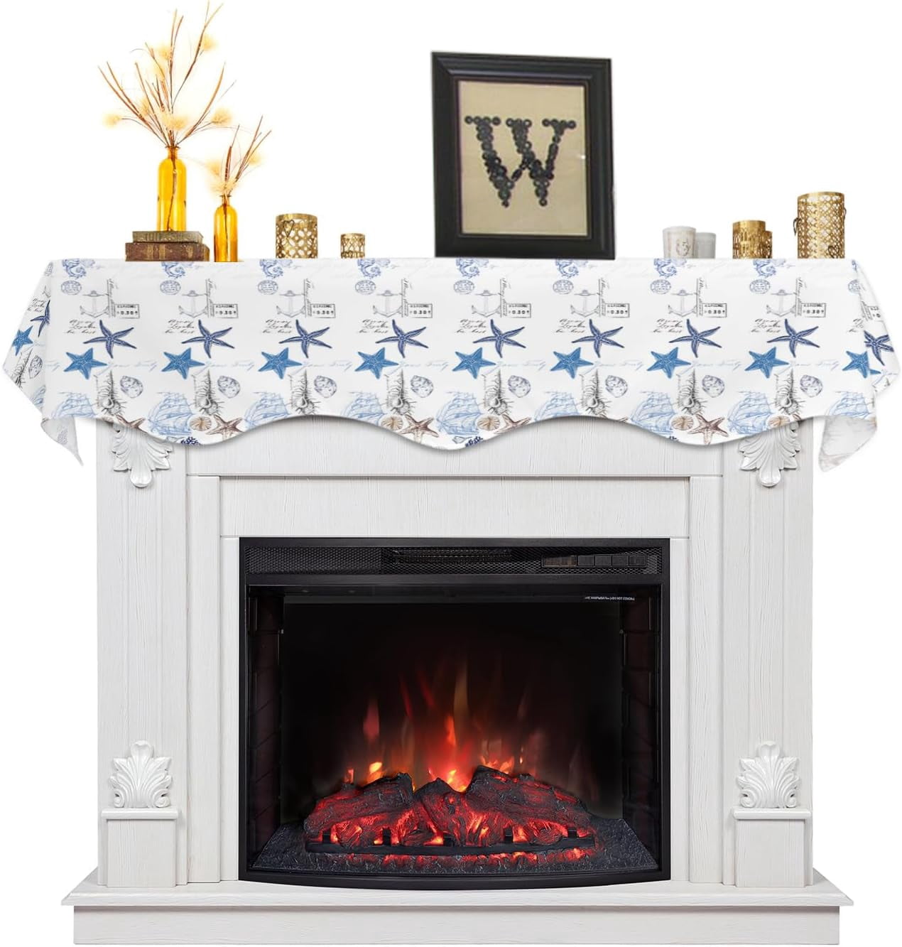 Nautical Coastal Mantle Scarf for Fireplace Ocean Beach Seashell ...