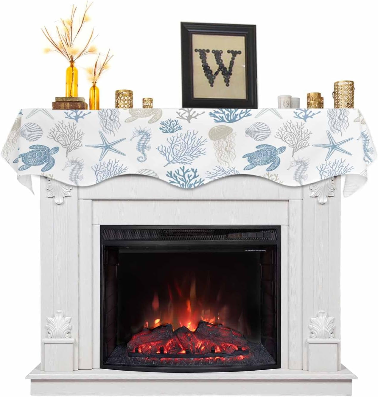 Nautical Coastal Mantle Scarf for Fireplace Ocean Beach Seashell ...