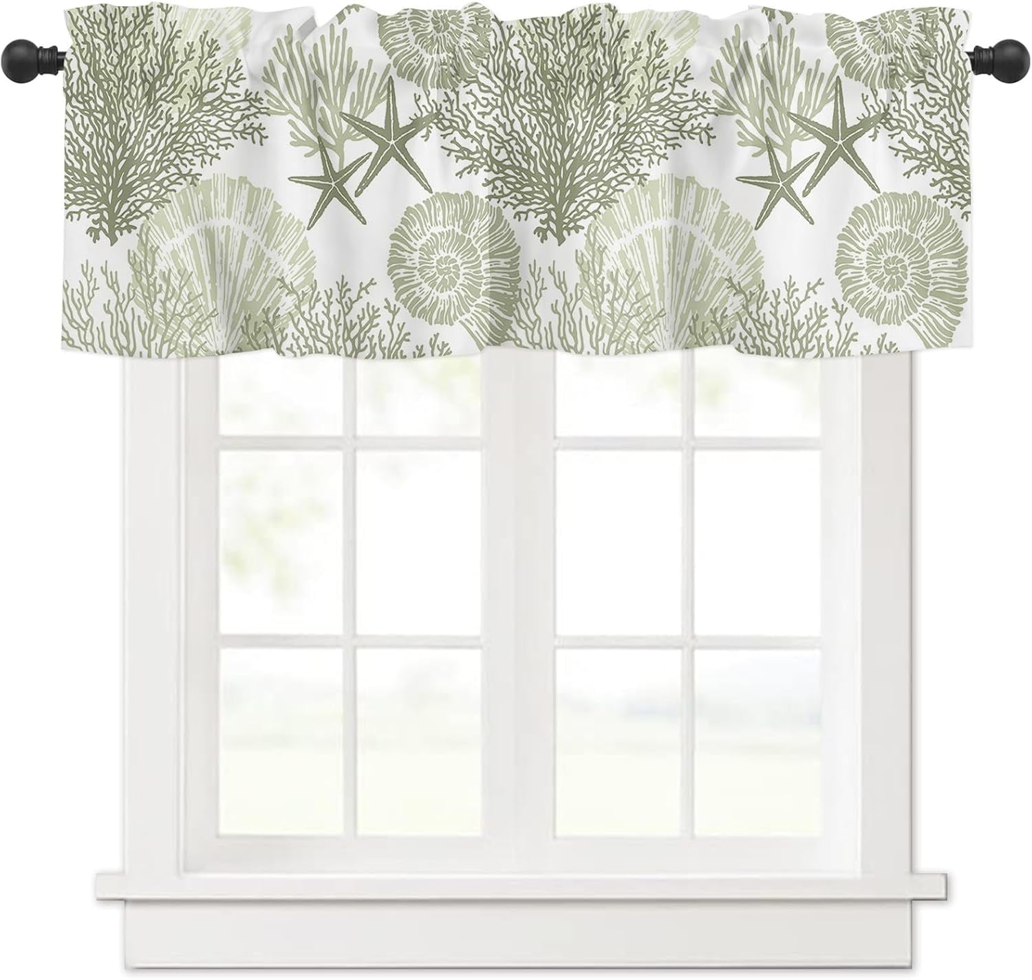 Nautical Coastal Ocean Coral Curtain Valance for Windows Sage Green ...