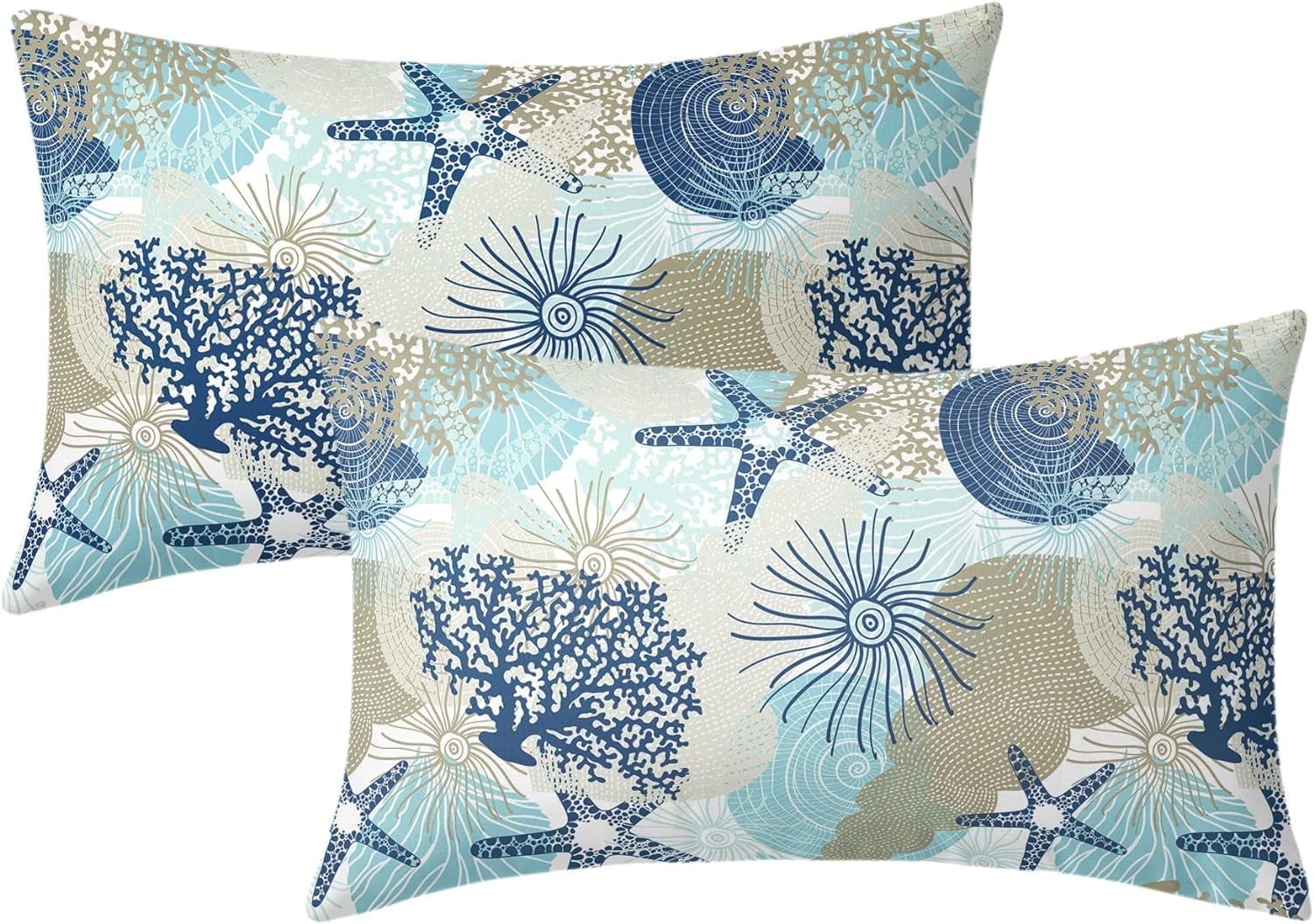Nautical Coastal Pillow Covers 12X20 in Beach Ocean Themed Decorative ...