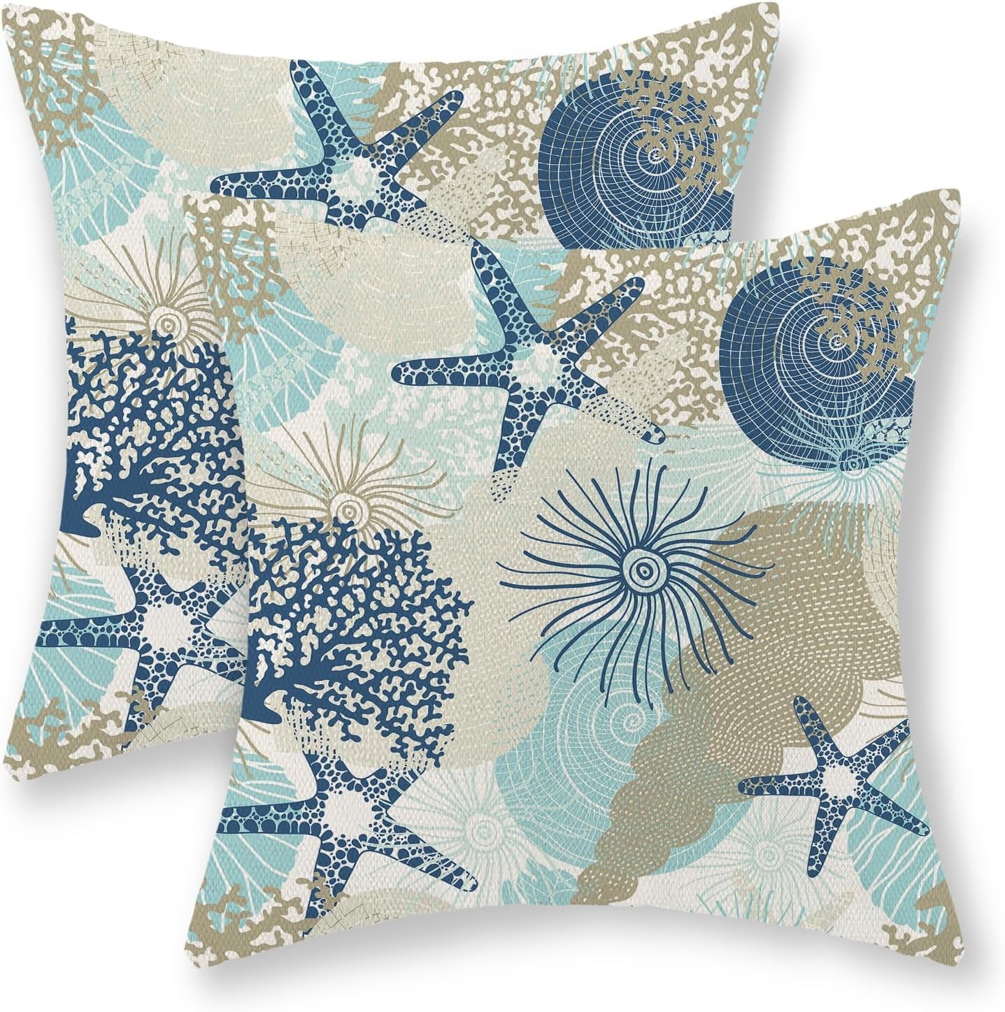 Nautical Coastal Pillow Covers 18x18 Inch Set of 2, Beach Themed Ocean ...