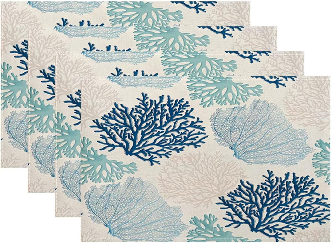 Nautical Coastal Placemats 12x18 Inch Set of 4, Sandbeach Coral Ocean ...