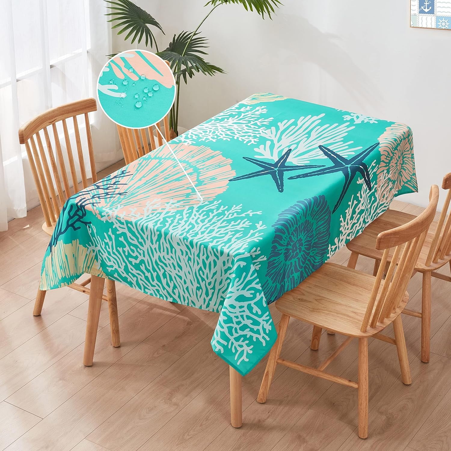 Nautical Coastal Rectangle Tablecloth Beach Ocean Print Table Cloth ...