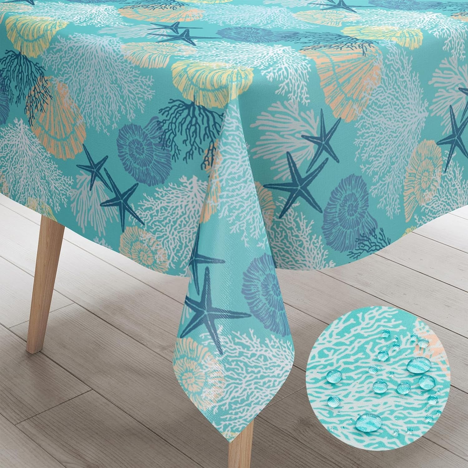 Nautical Coastal Rectangle Tablecloth Beach Ocean Print Table Cloth ...