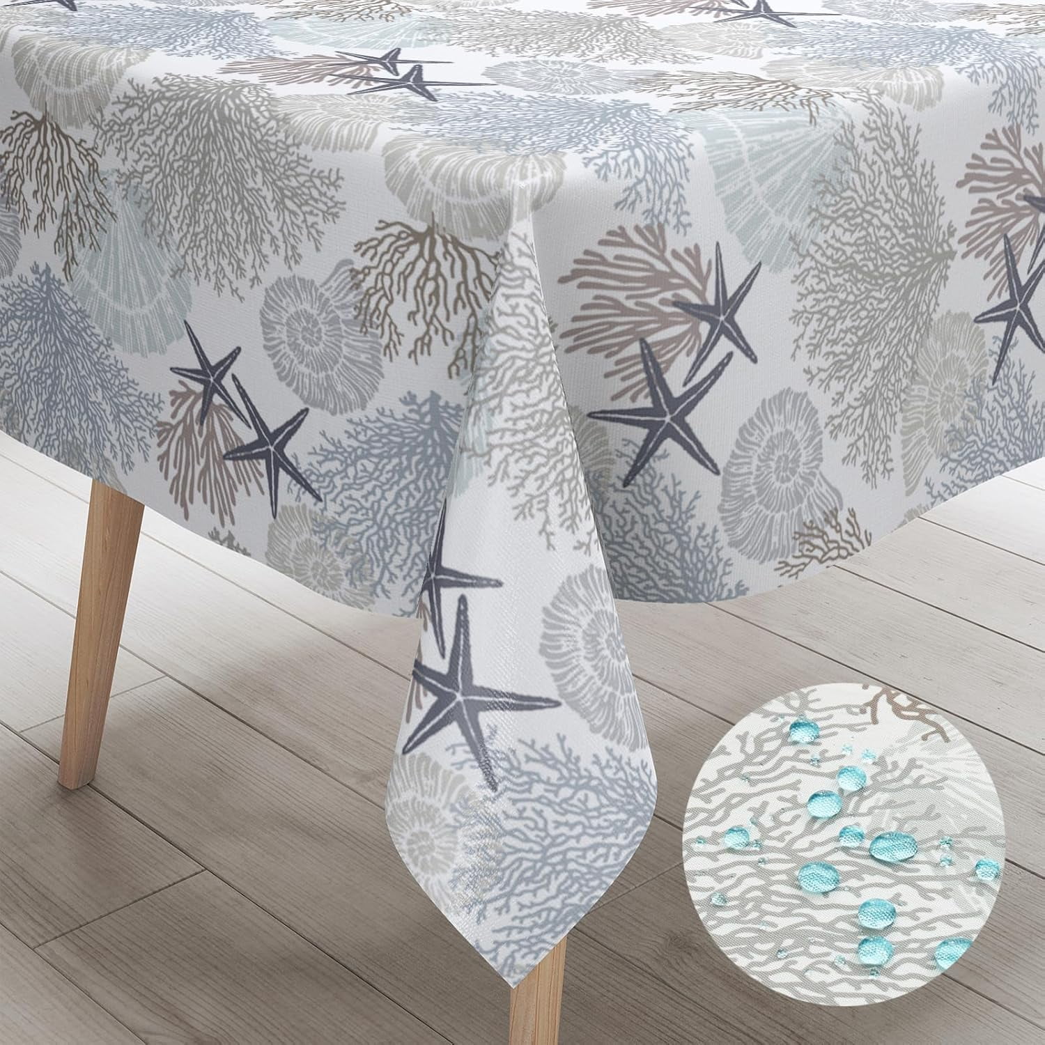 Nautical Coastal Rectangle Tablecloth Beach Ocean Print, Waterproof ...