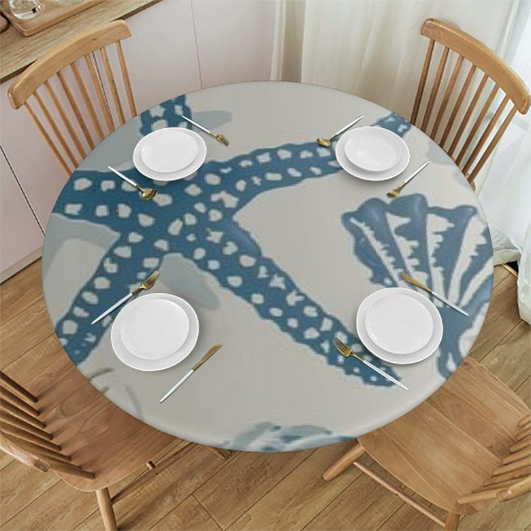 Nautical Coastal Round Tablecloth Summer Blue Ocean Coral Starfish ...