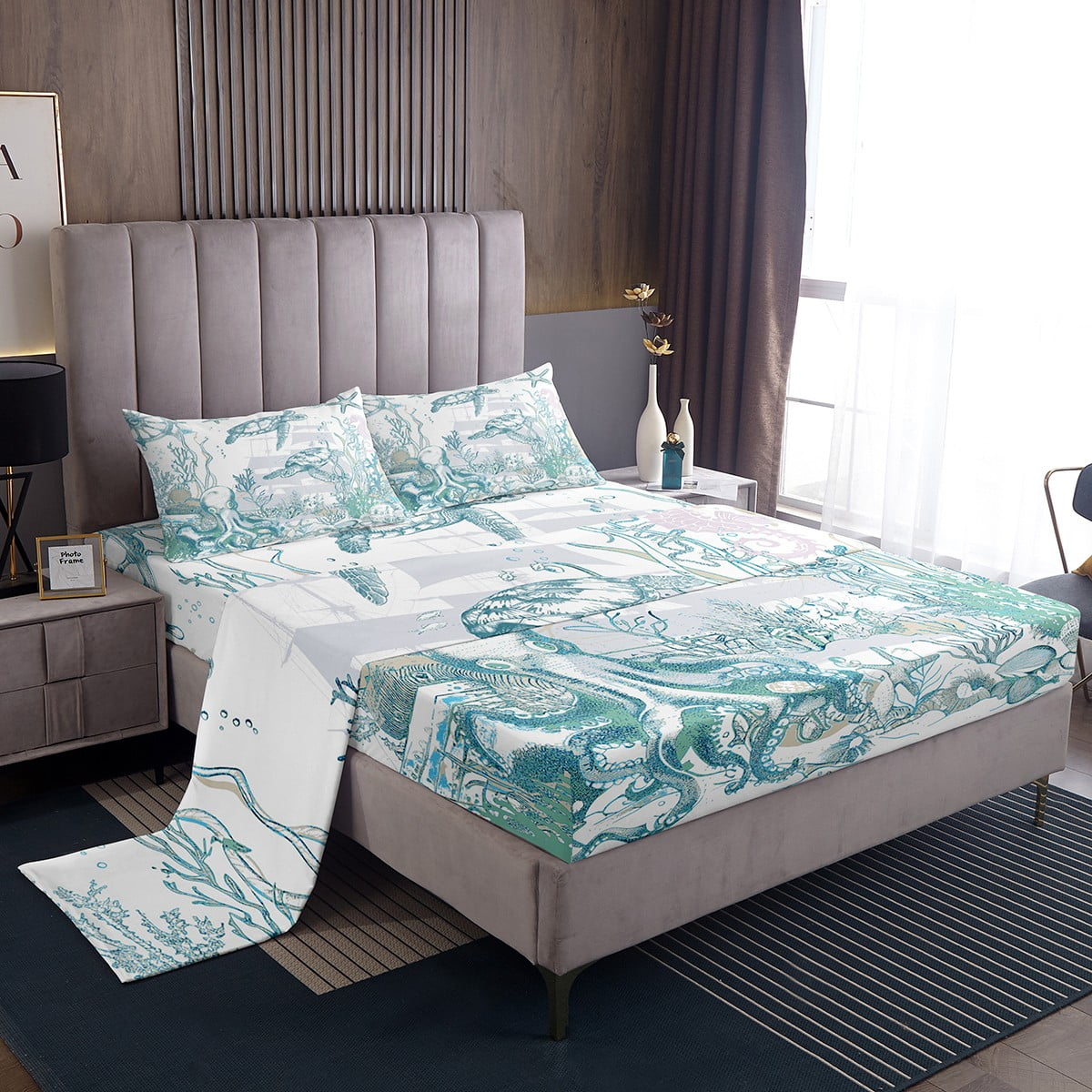 Nautical Coastal Sea Turtle Bed Sheets Set Ocean Beach Sheet Set Full ...