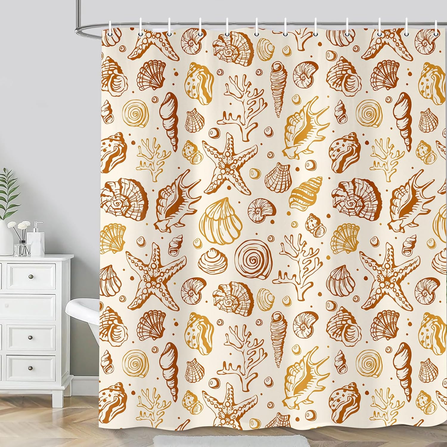 Nautical Coastal Shower Curtain,Starfish Seashell Coral Beach Themed ...