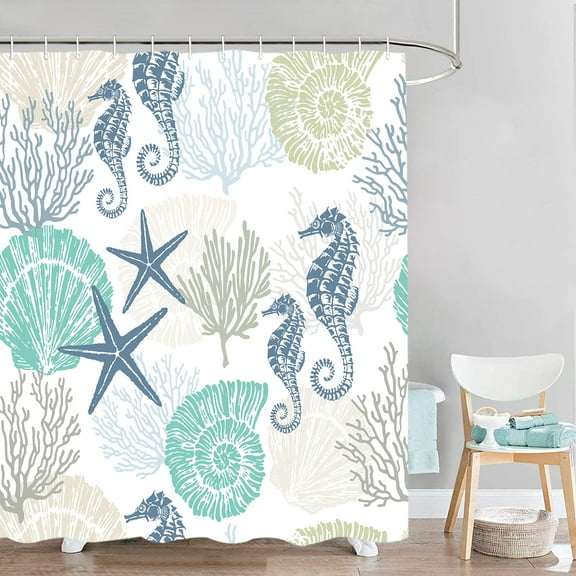 Coastal Sea Turtle Shower Curtain, Waterproof Shower Curtains for ...