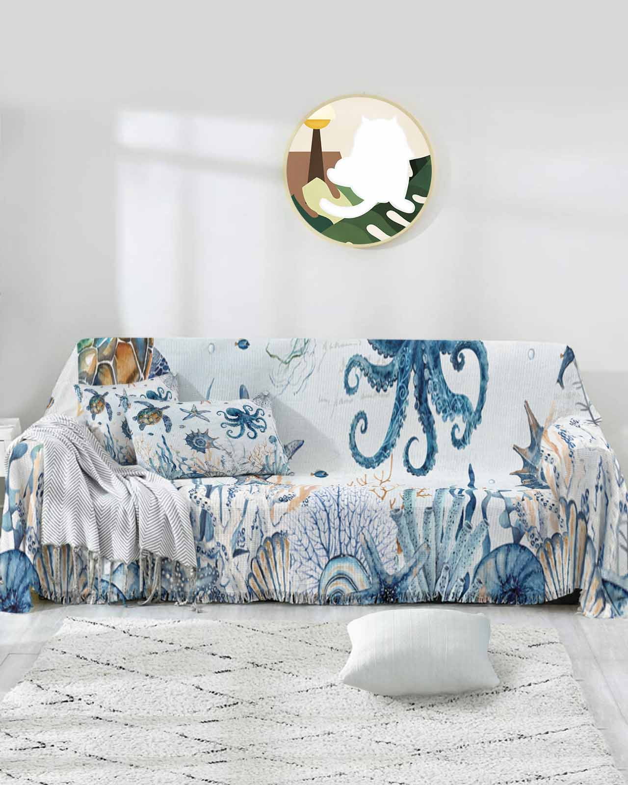 Nautical Coastal Sofa Covers for 3 Cushion,Washable Couch Cover for ...