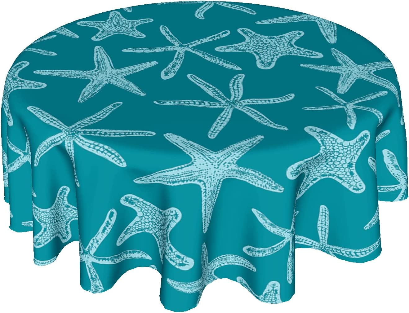 Nautical Coastal Tablecloth Round 60 Inch Rustic Teal Turquoise ...