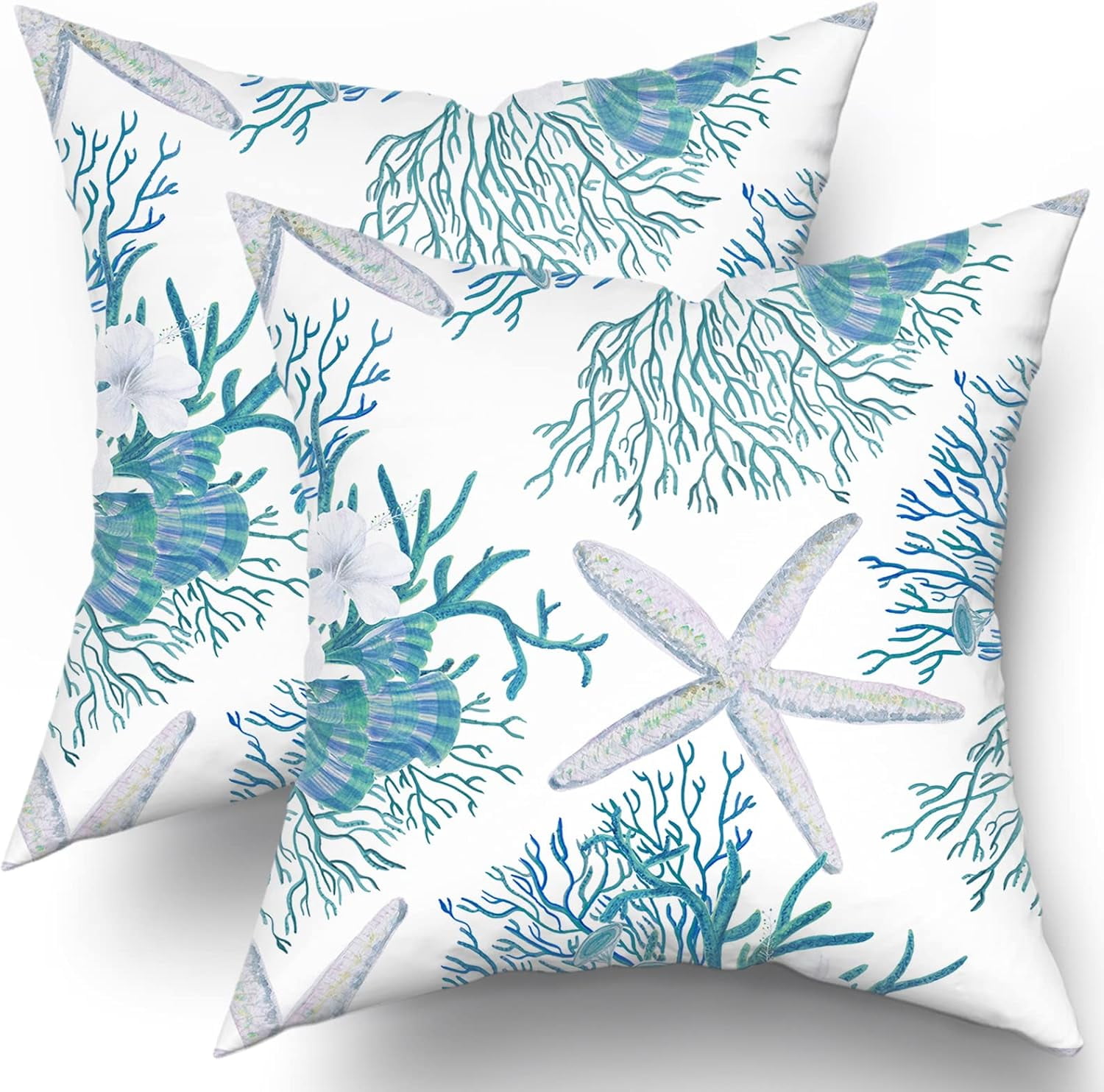 Nautical Coastal Throw Pillow Covers 18"x18" Set of 2 Beach Theme Blue ...