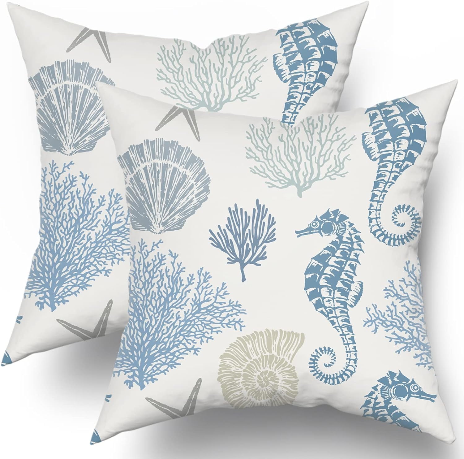 Nautical Coastal Throw Pillow Covers 20x20 Set of 2 Coral Seashell ...