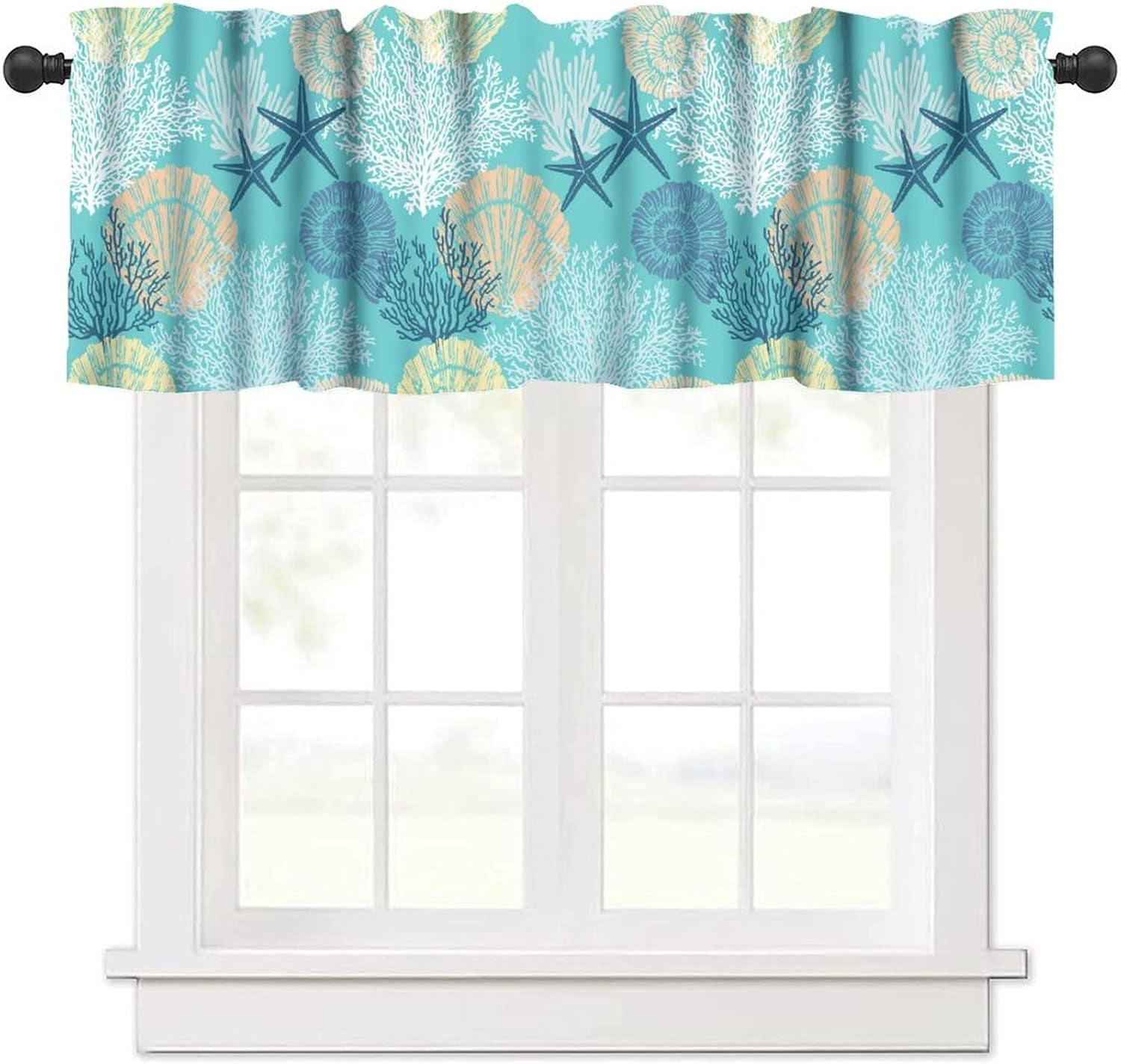 Nautical Coastal Valance Curtain Starfish Seashell Coral Beach Themed ...
