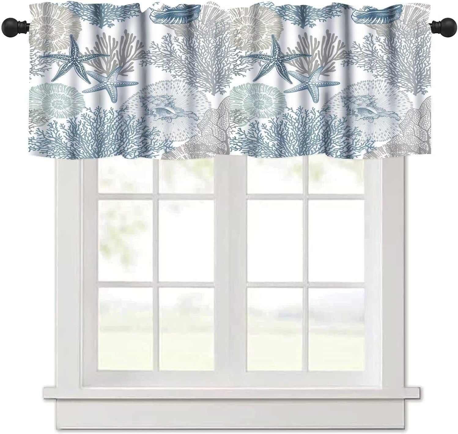 Nautical Coastal Valance Curtains for Windows, Blue Teal Coral Window ...