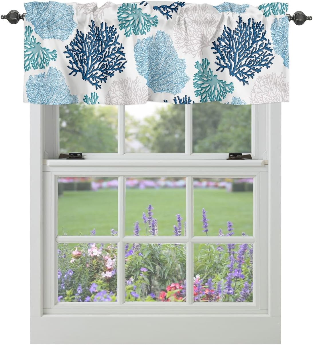 Nautical Coastal Valance Curtains for Windows Ocean Coral Kitchen ...