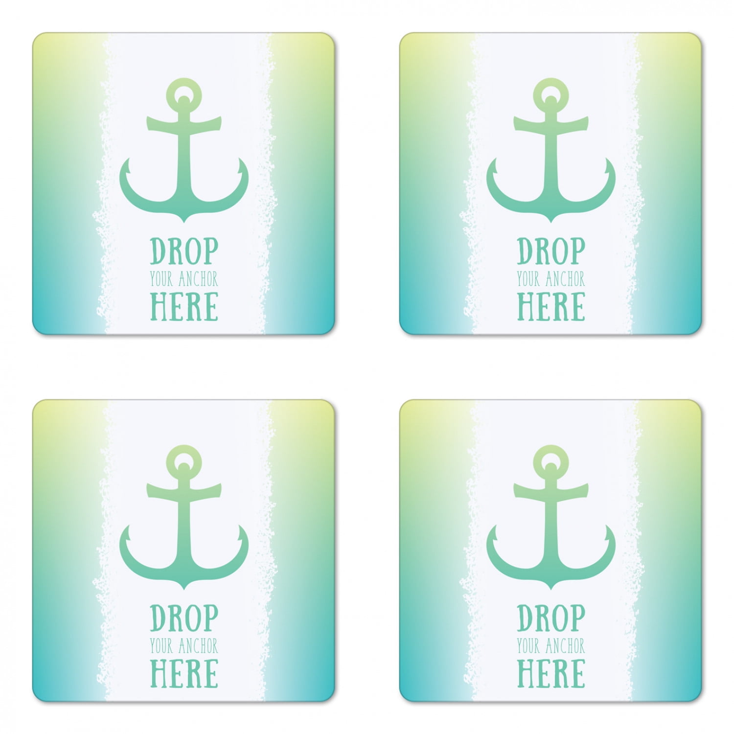 Nautical Coaster Set of 4, Anchor Illustration Striped 2 Colored ...