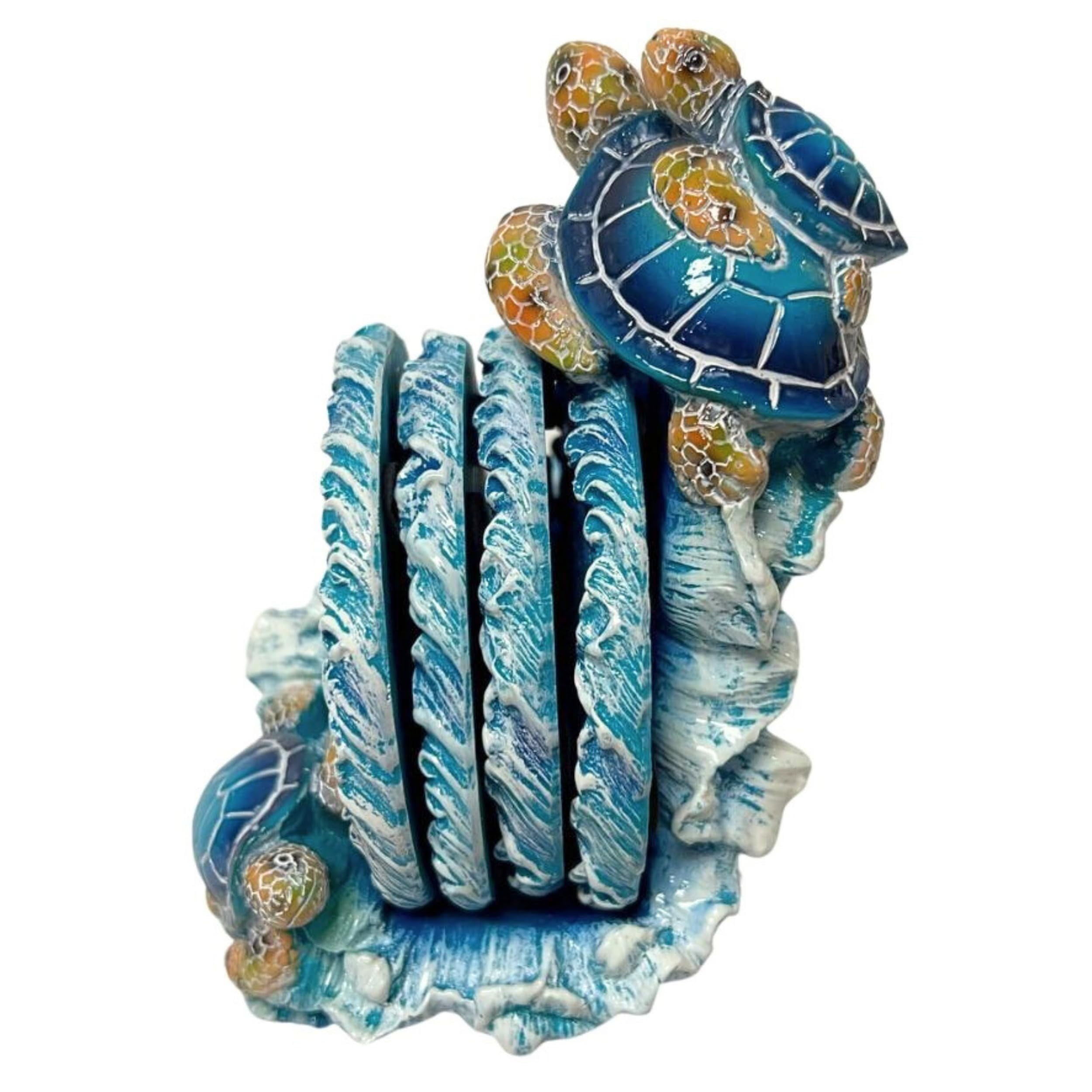 Nautical Coaster Set with Turtle and Ocean Wave Design - Beach House ...