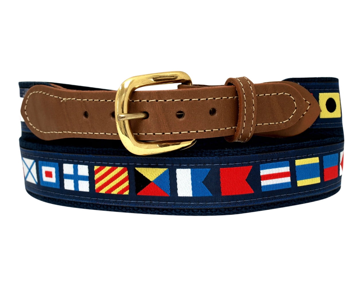 Skippers Nautical Code Flag Belt, Navy Webbing, Cotton, Leather Tips ...