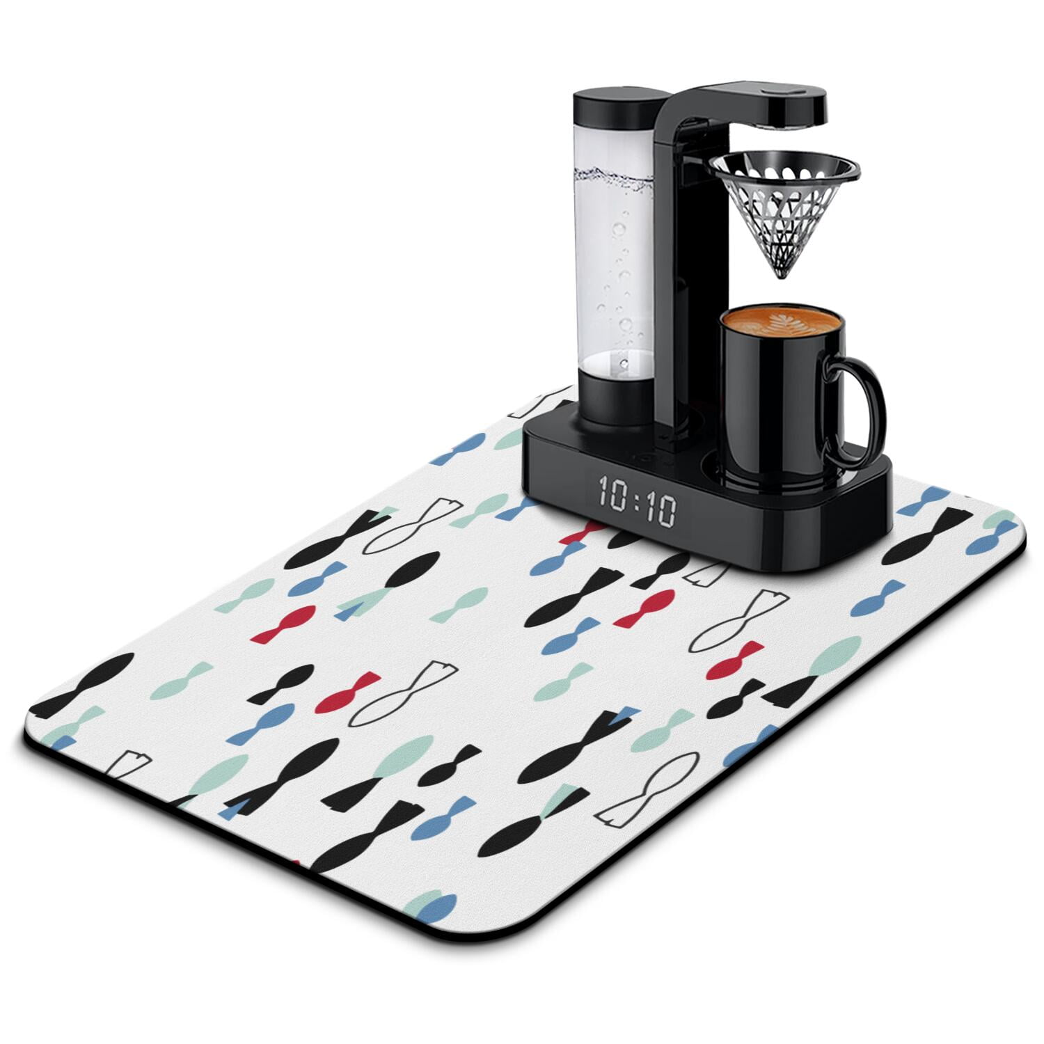 Nautical Coffee Bar Mat - Absorbent Non-Slip Mat with Fish and Anchor ...
