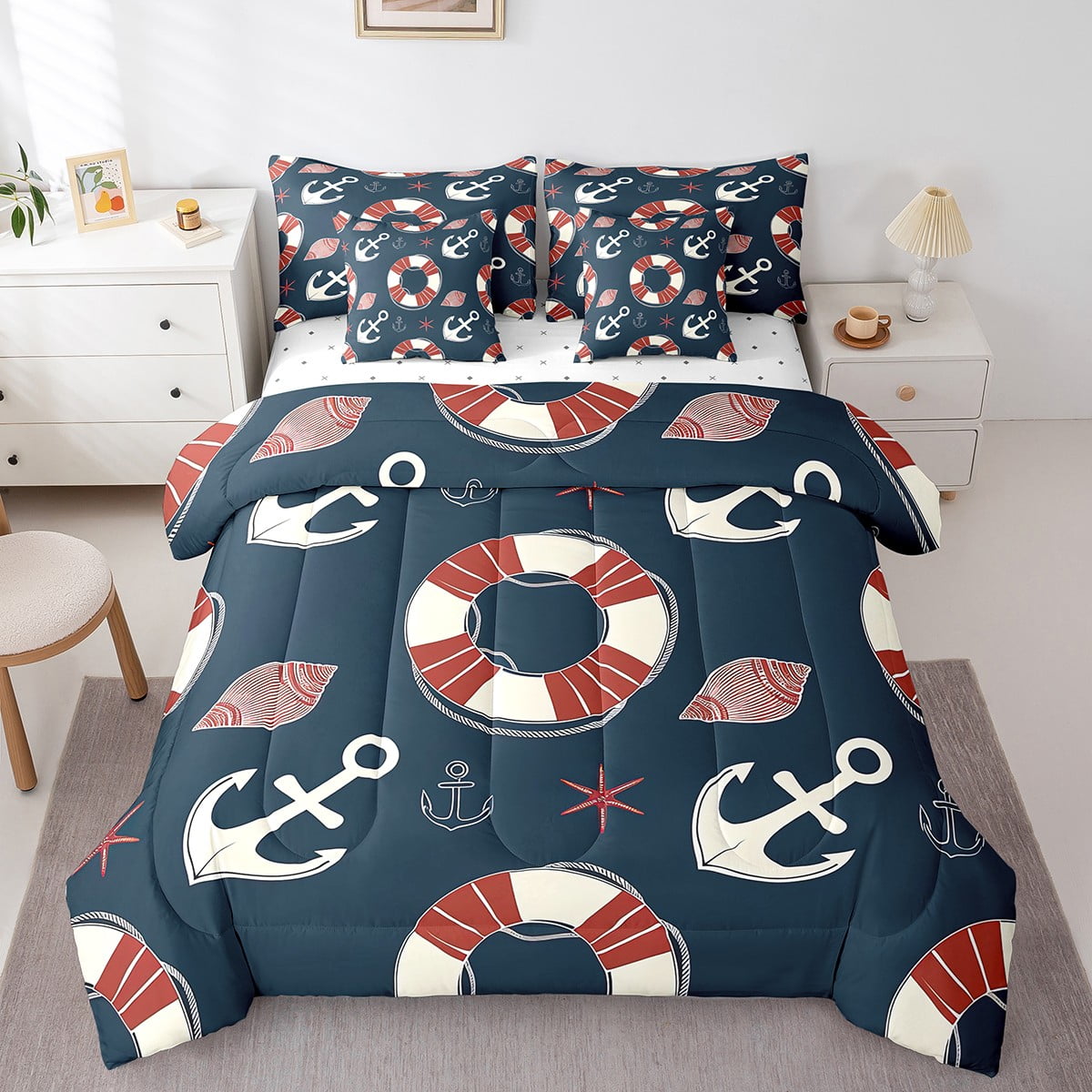 Nautical Comforter Set Full Size with Sheets -7 Pieces Bed in a Bag ...