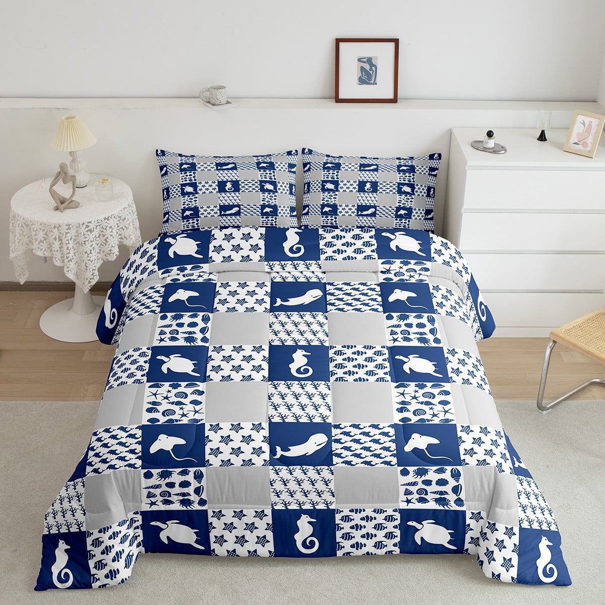 Nautical Comforter Set for Kids Boys Girls,Blue White Hawaii Ocean ...