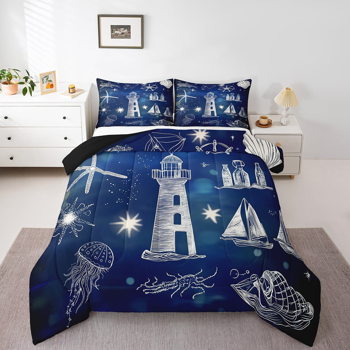 Nautical Comforter Set Vintage Lighthouse Toddler Bedding Set for Boys ...