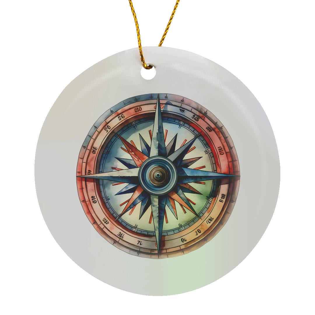 3drose, Nautical Compass Illustration, Circle Porcelain Ornament ...