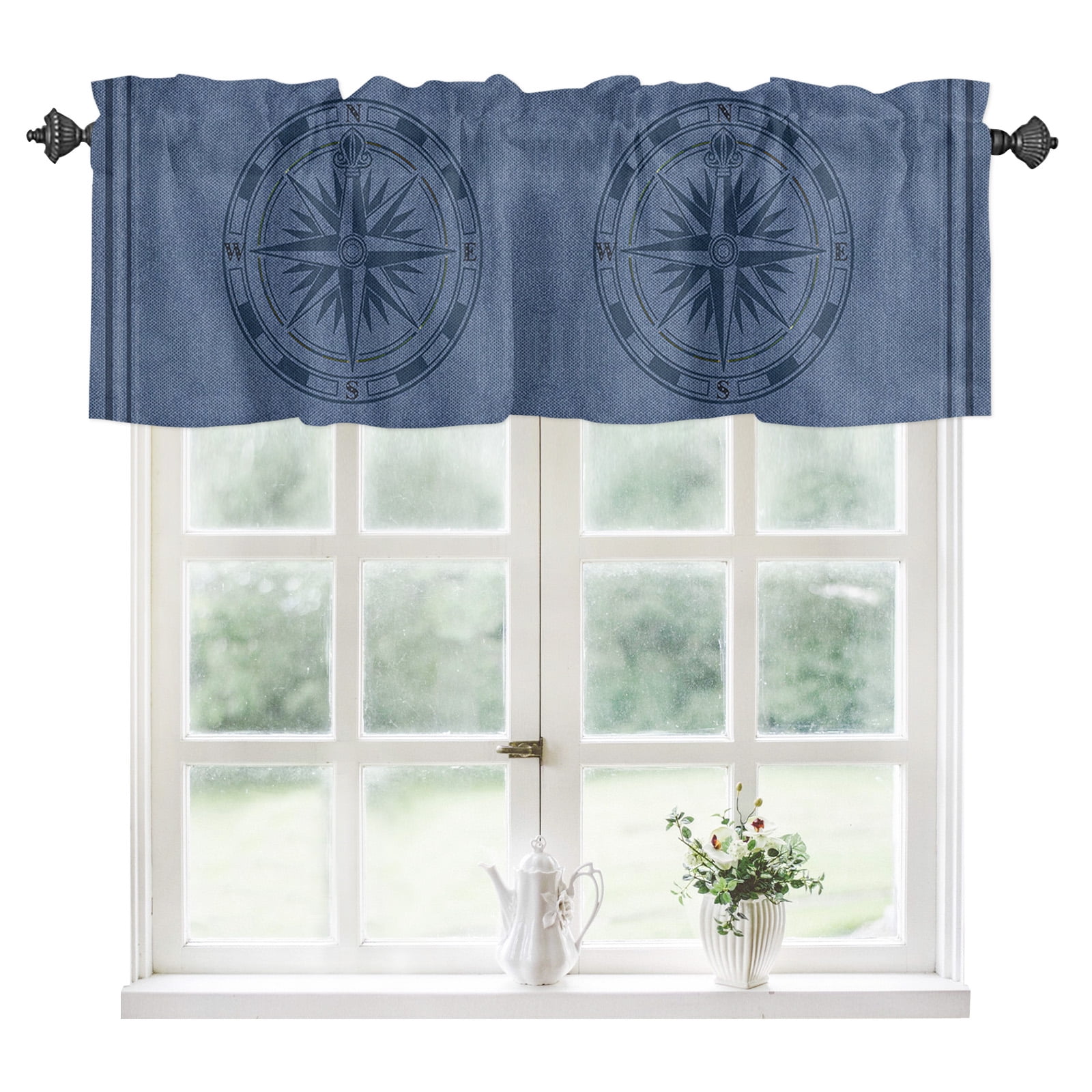 Nautical Compass Kitchen Valances for Windows 60x18 Inch Kitchen ...
