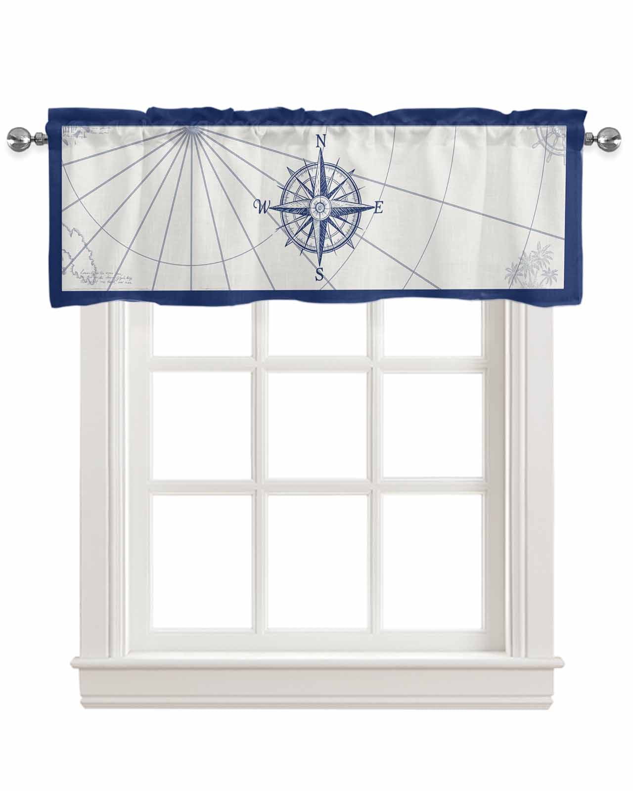 Nautical Compass Kitchen Valances for Windows Farmhouse Linen Window ...