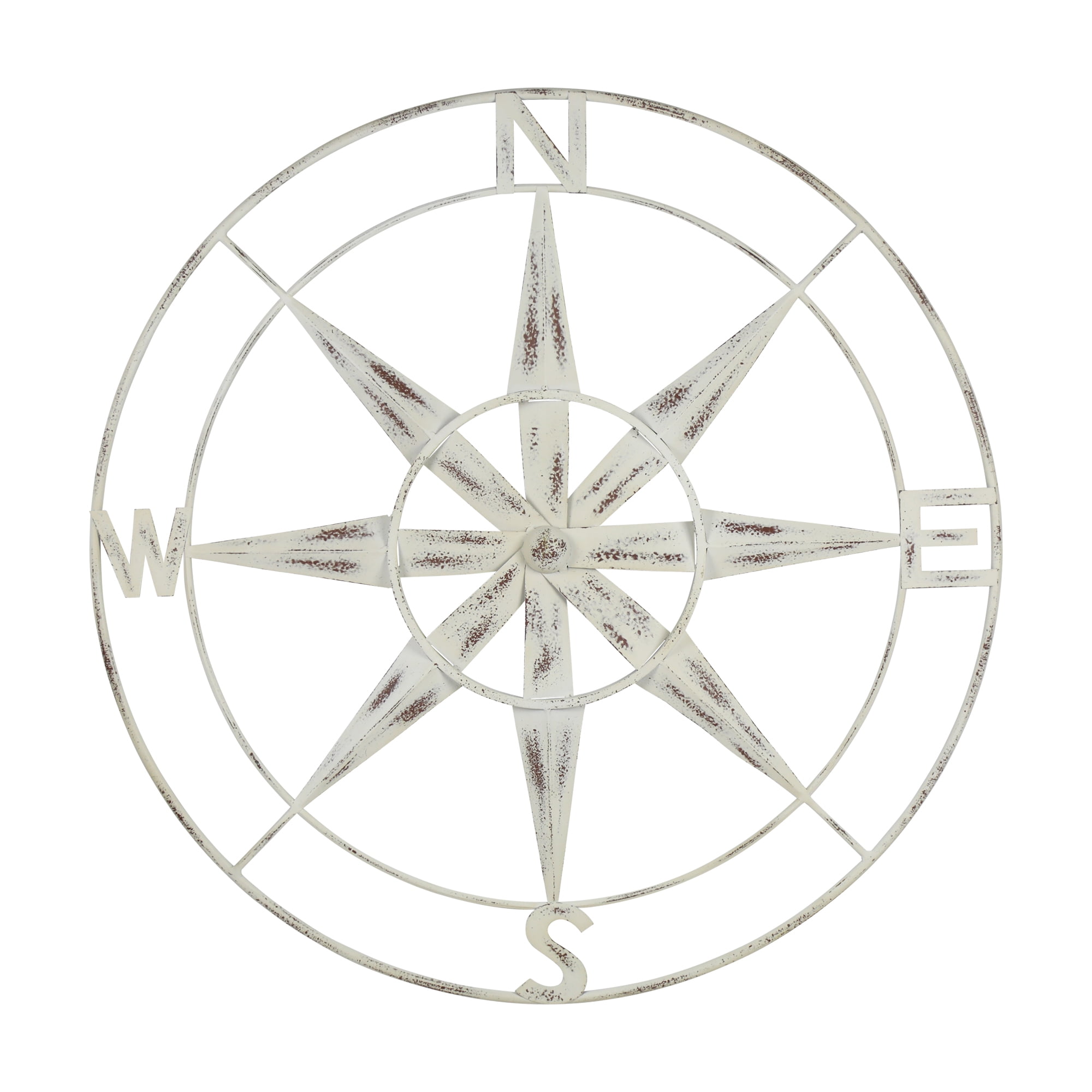 Nautical Compass Metal Wall Decor With Distressed White Finish ...