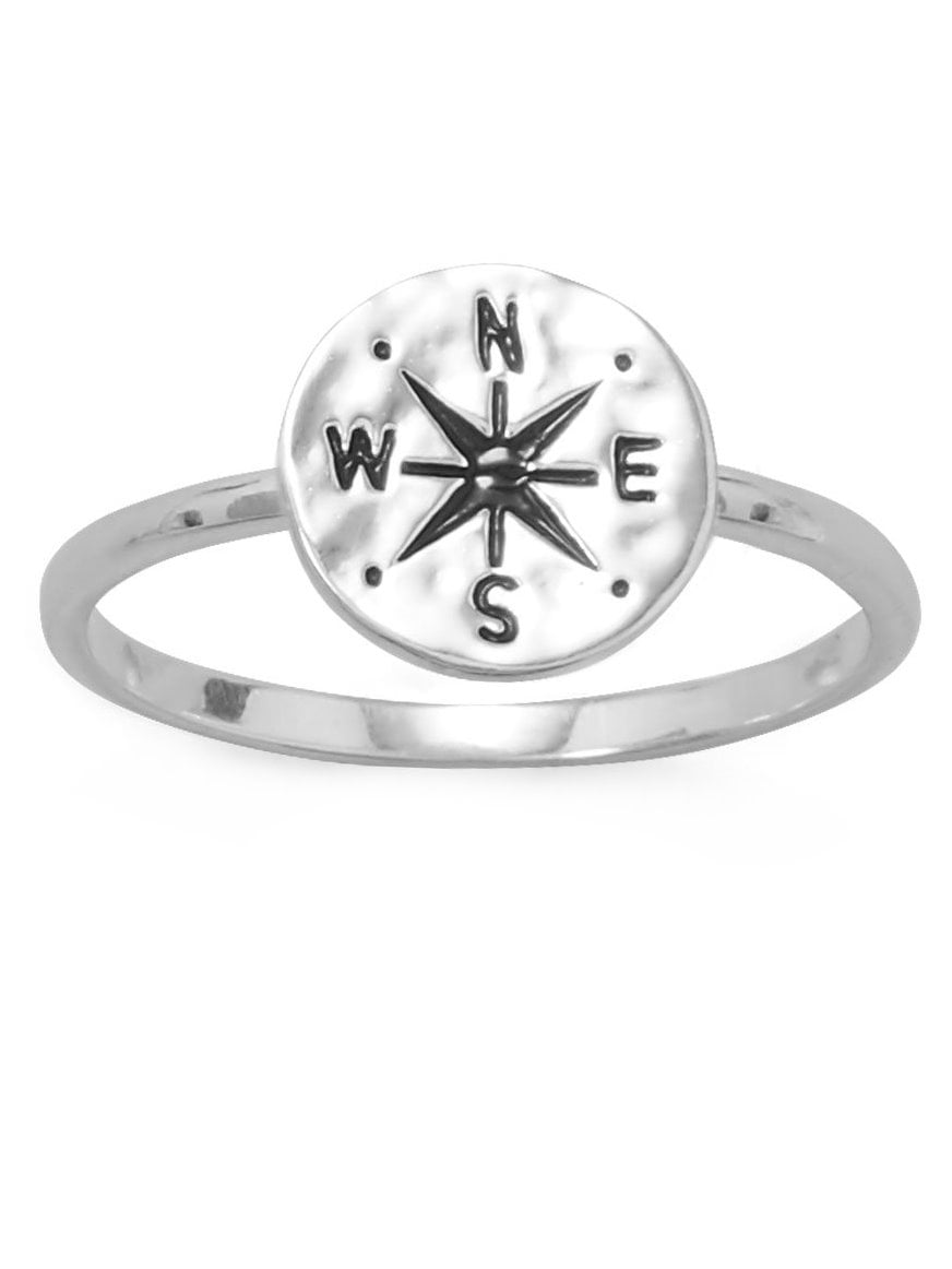 Nautical Compass Ring Hammered Finish Disk Sterling Silver - Walmart.com