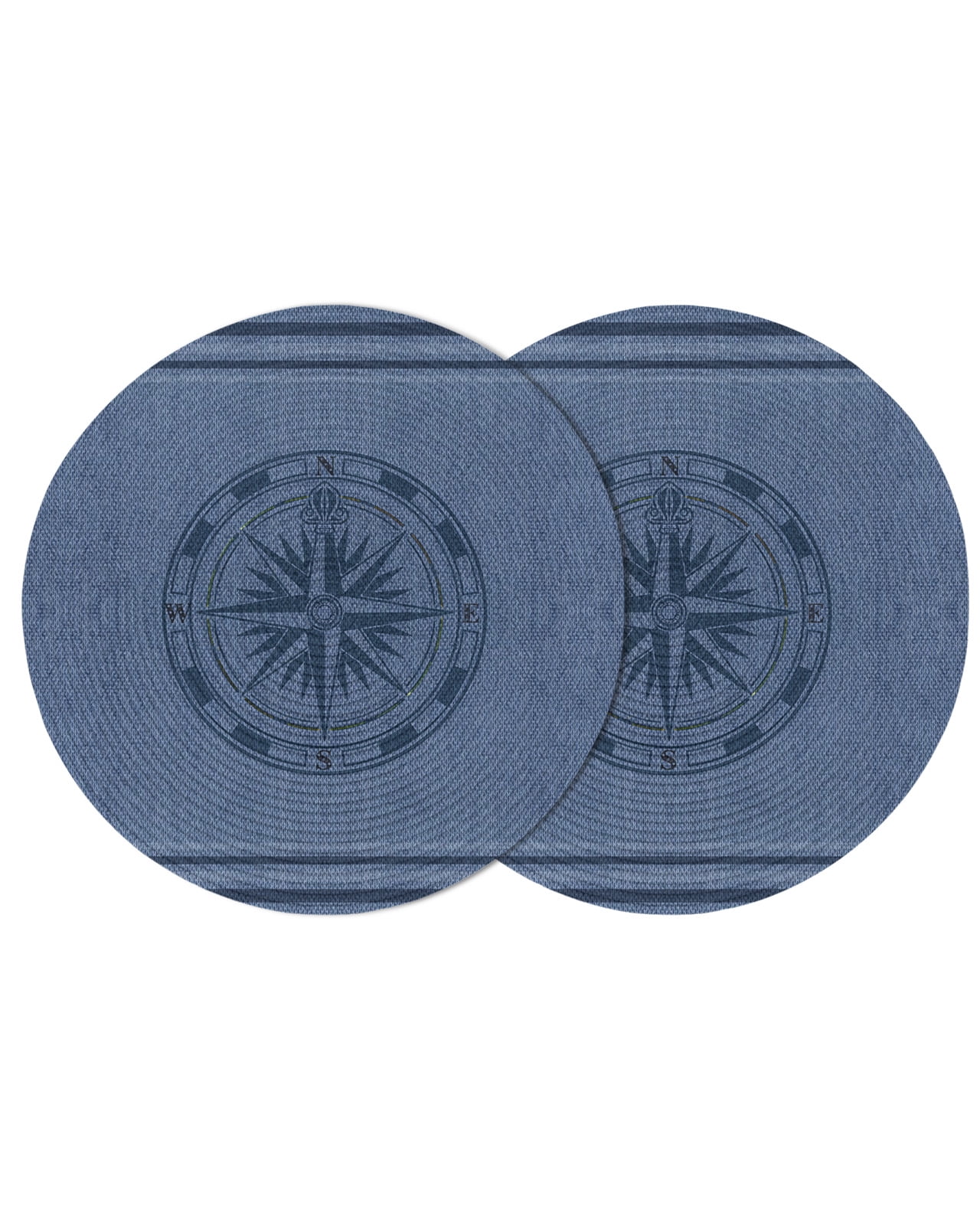 Nautical Compass Round 13 Inch Placemats Set of 2, Navy Blue Striped ...