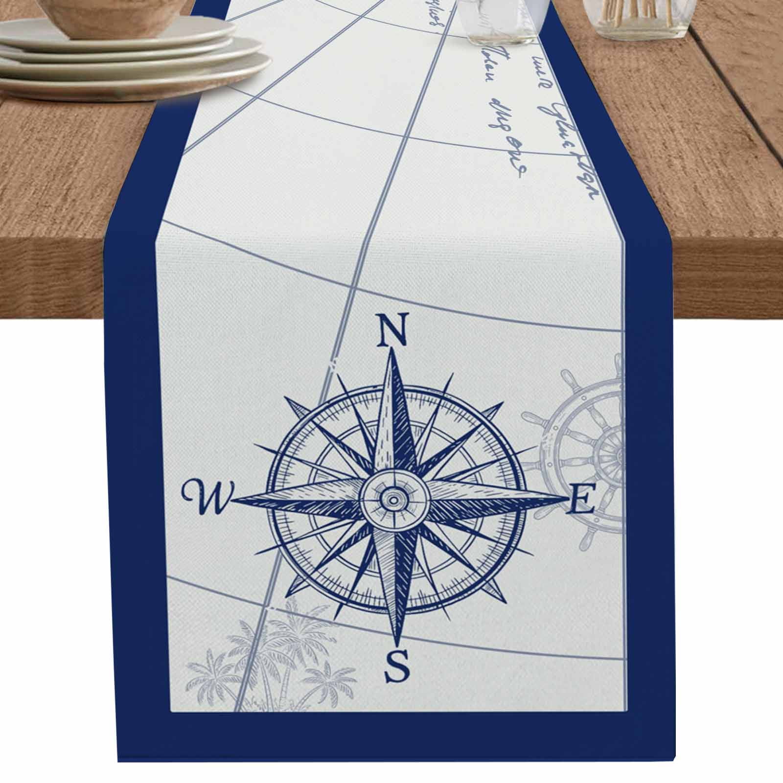 Nautical Compass Table Runner 108 Inches Long for Dining Table Decor ...